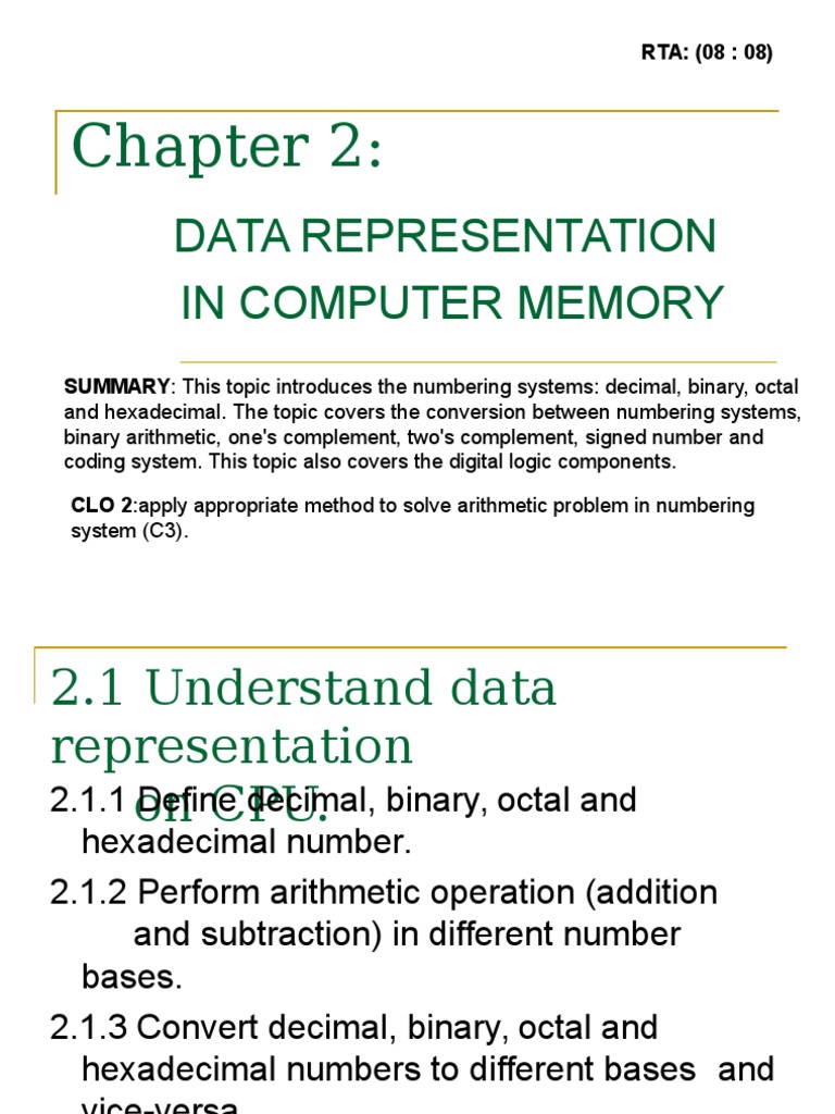 Chapter2datarepresentationoncpupart1 140330042822 Phpapp01 | PDF | Binary Coded Decimal | Arithmetic