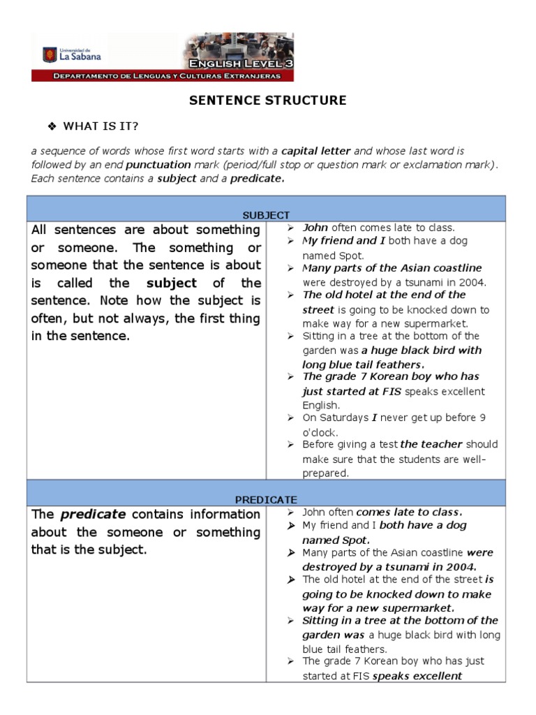 Understanding Sentence Structure Basics | PDF