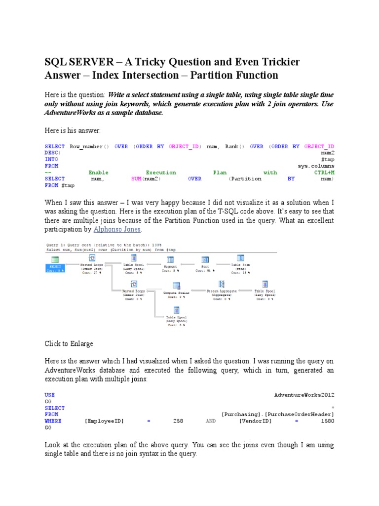 Sql Server A Tricky Question And Even Trickier Answer Index Intersection Partition 