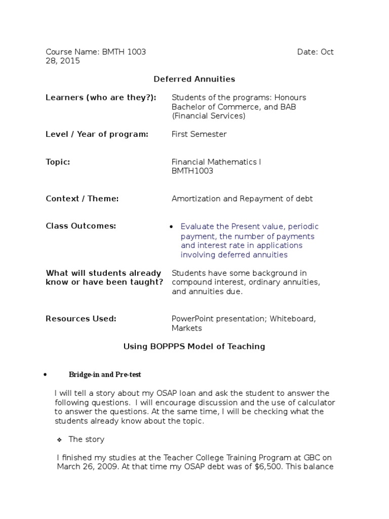Lesson Plan - Deferred Annuities | PDF | Present Value | Interest