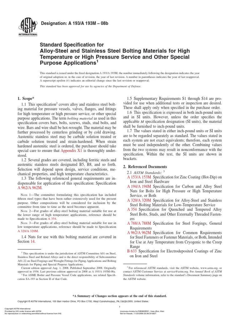Astm A193/a 193M | PDF | Screw | Steel