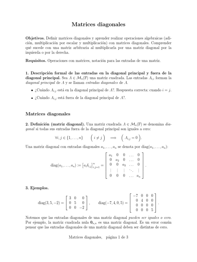 Matriz Diagonal | PDF | Matriz (Matemáticas) | Relaciones matematicas