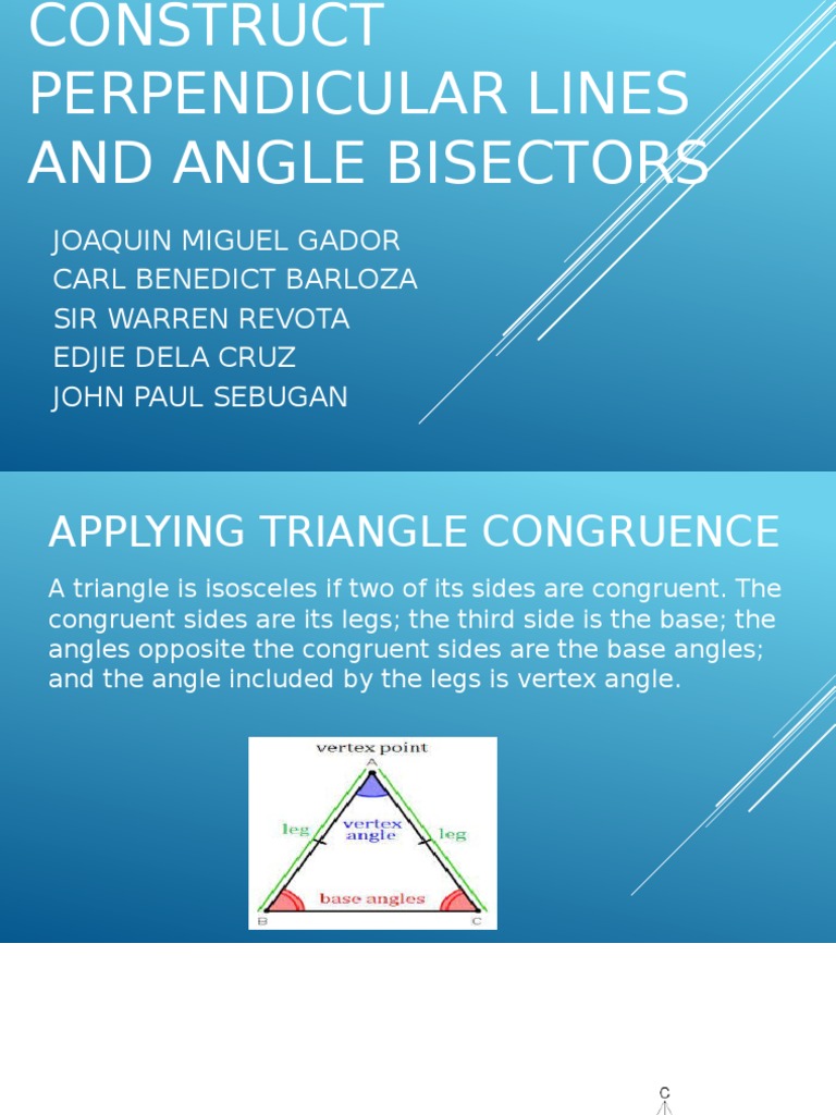 Applying Triangle Congruence To Construct Perpendicular Lines and | PDF