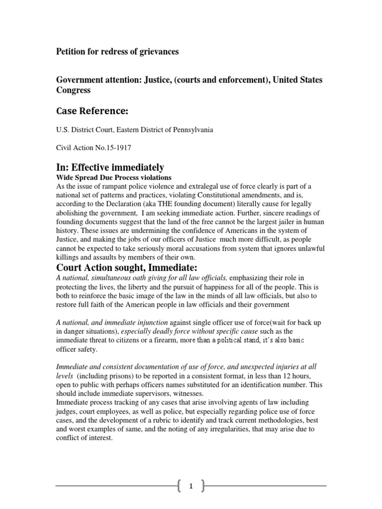 Petition of Grievances To The US Federal Government | PDF