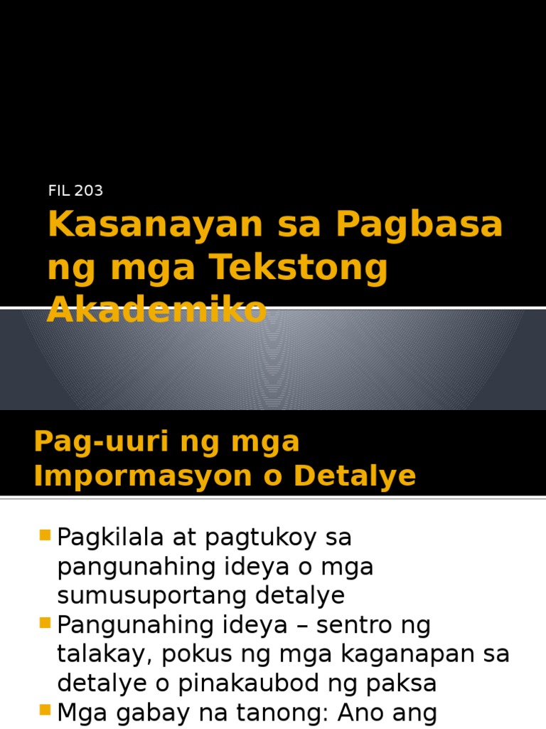 Kasanayan Sa Pagbasa NG Mga Tekstong Akademiko | PDF