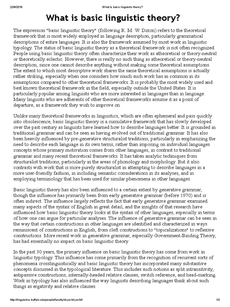 What Is Basic Linguistic Theory | PDF | Linguistics | Phonology