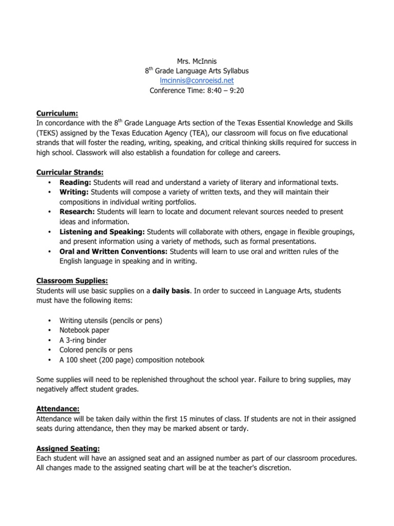 8th grade syllabus | Curriculum | Test (Assessment) | Free 30-day Trial ...