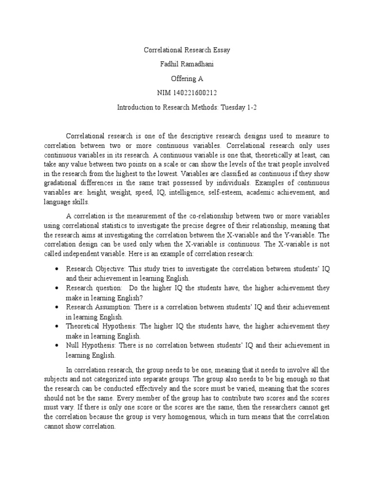 Correlational Research Essay | PDF | Scatter Plot | Correlation And ...