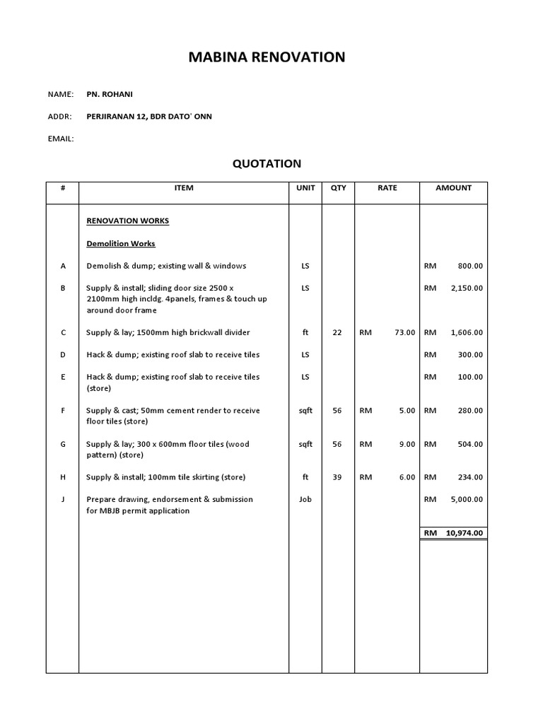 MBJB Awning Permit Quotation | PDF | Components | Building