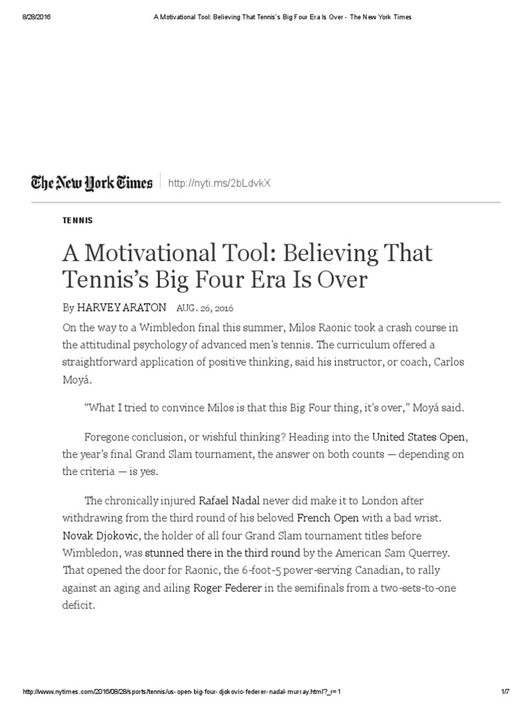 A Motivational Tool - Believing That Tennis's Big Four Era Is Over ...