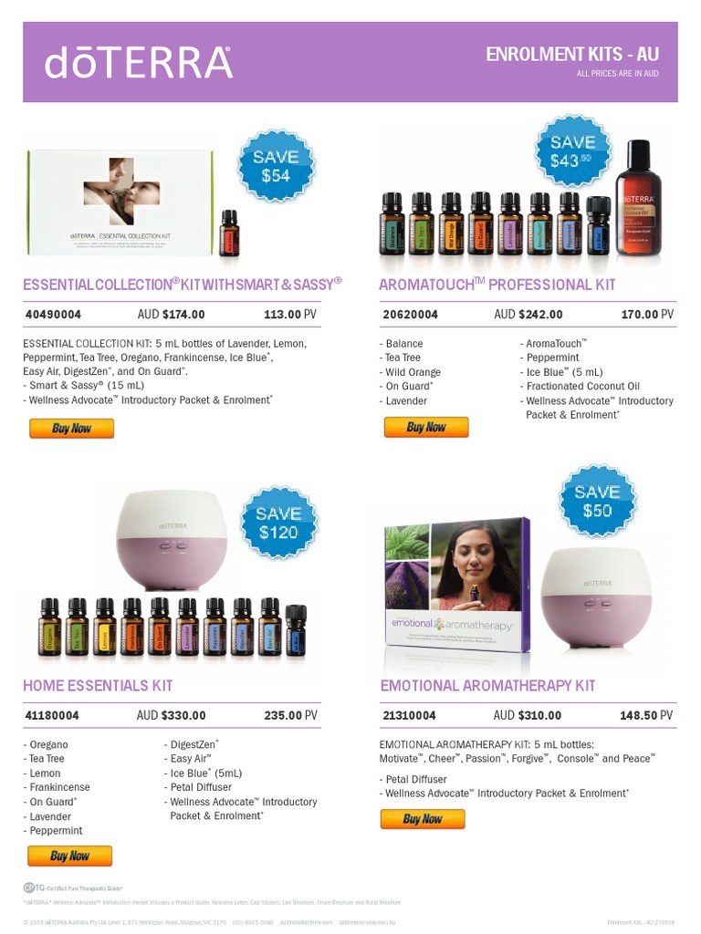 doTERRA Australia Essential Oils Enrolment Kits | PDF | Aromatherapy ...