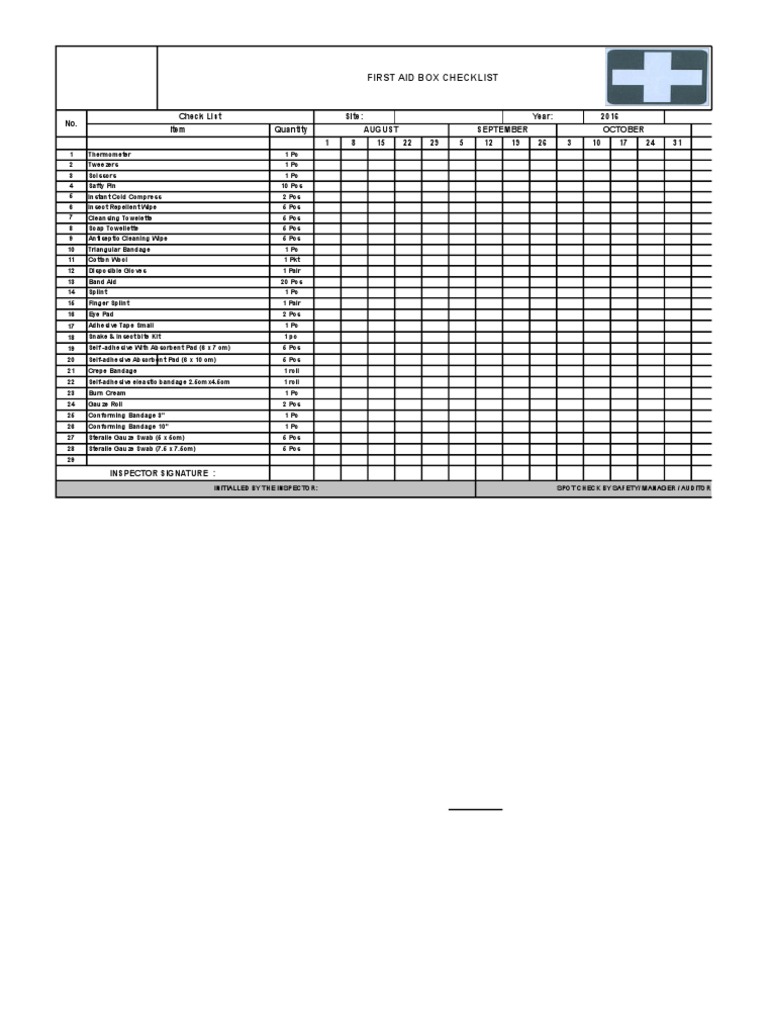Green First Aid Box Checklist | PDF