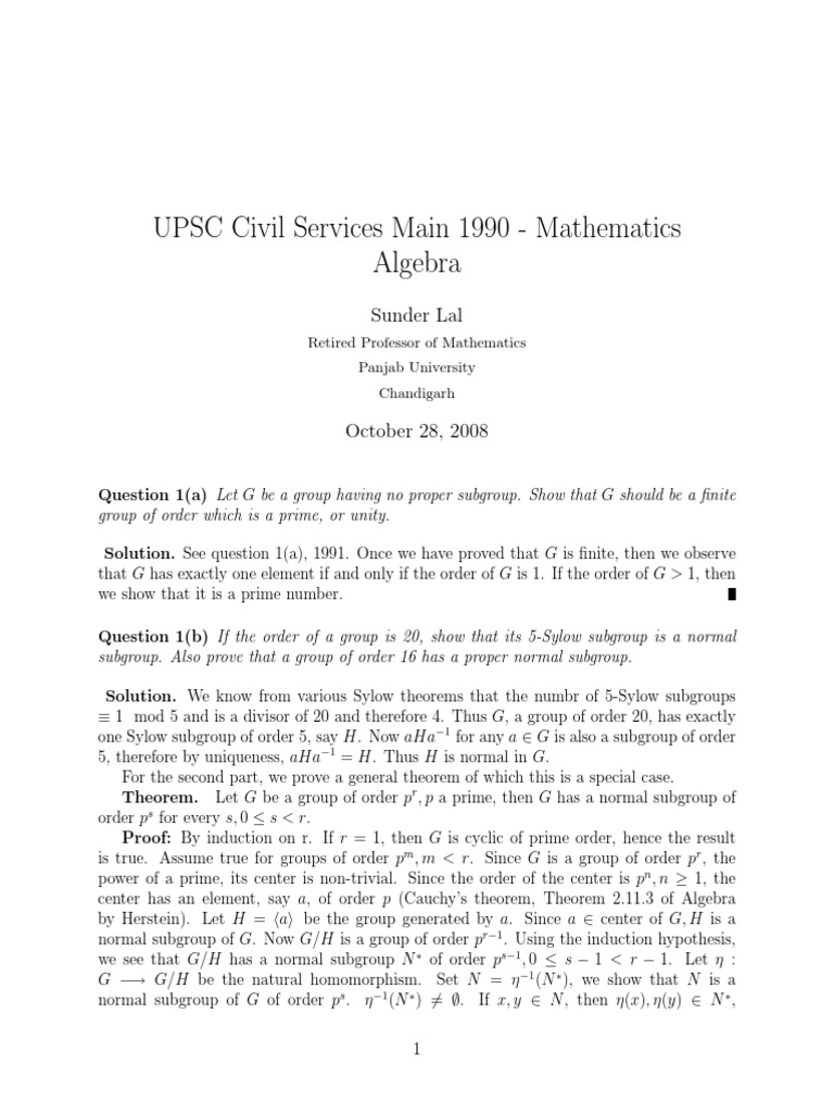 Algebra 1990 | PDF | Group (Mathematics) | Prime Number