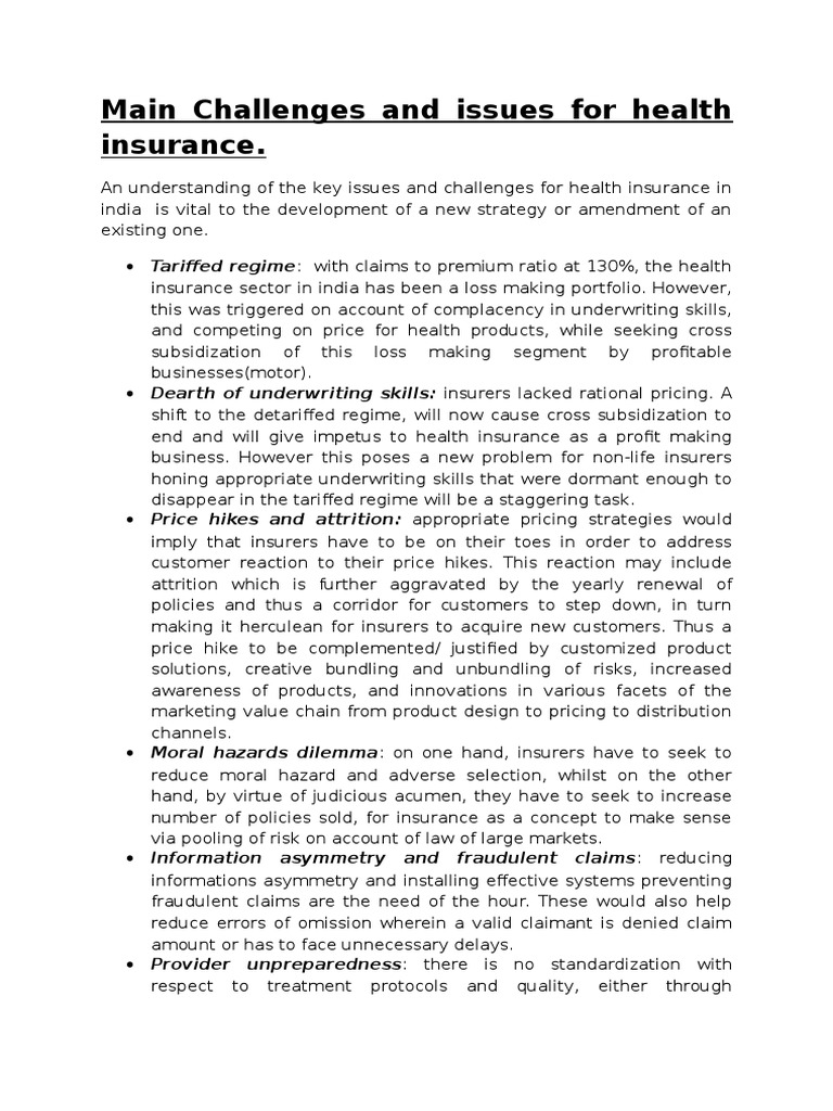 Main Challenges and Issues For Health Insurance | PDF | Underwriting ...