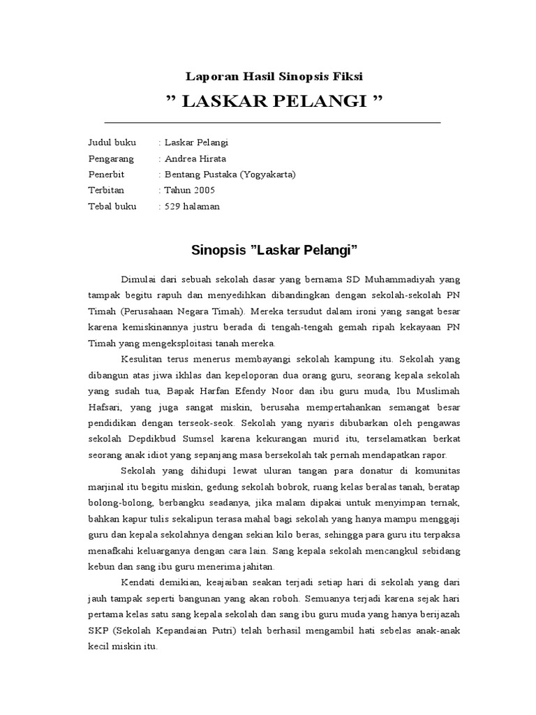 Sinopsis Novel Laskar Pelangi | PDF