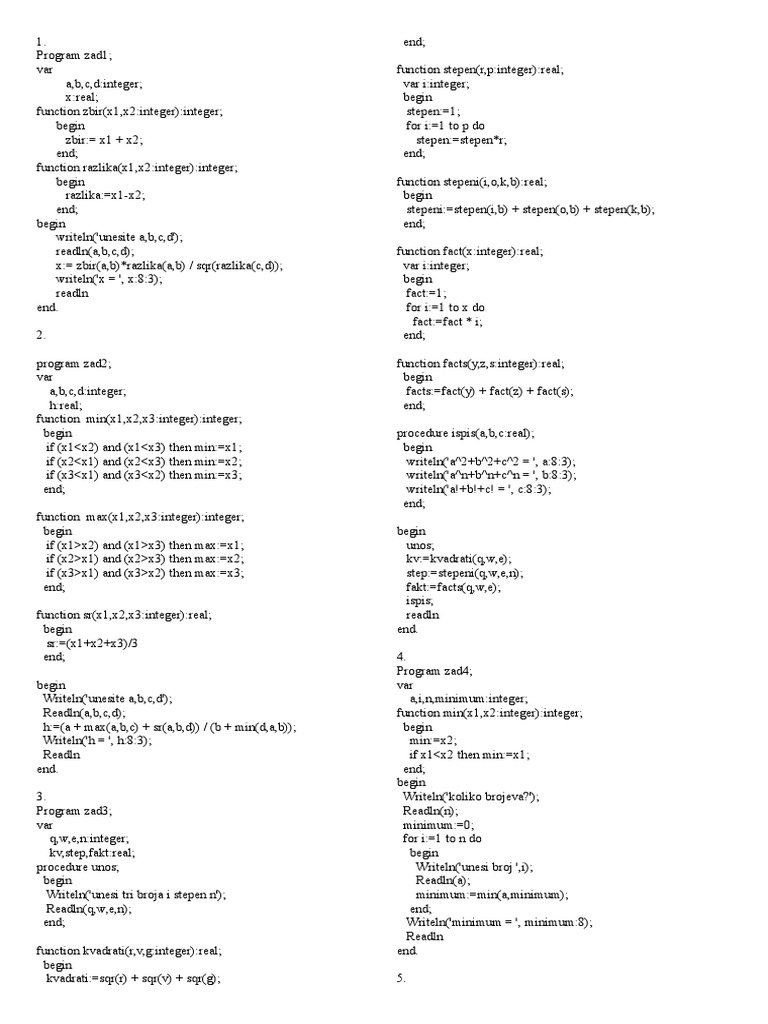 Analysis of Mathematical Operations on Matrices and Arrays in Pascal Programs | PDF