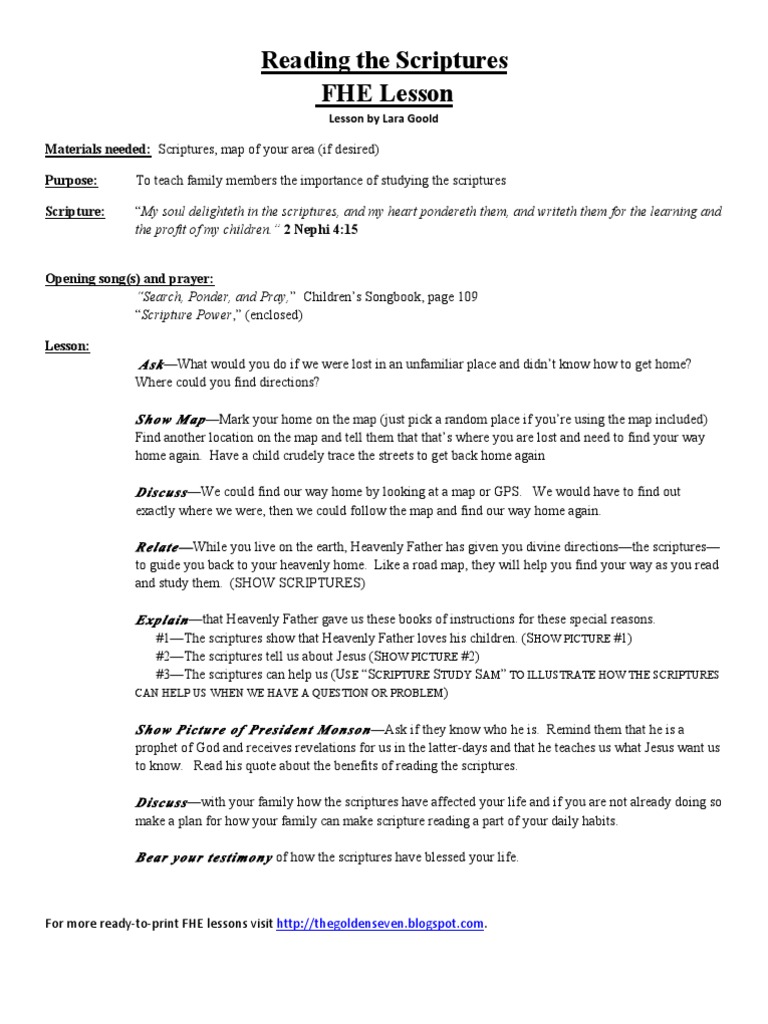 Reading The Scriptures FHE Lesson | PDF | God The Father | Teaspoon