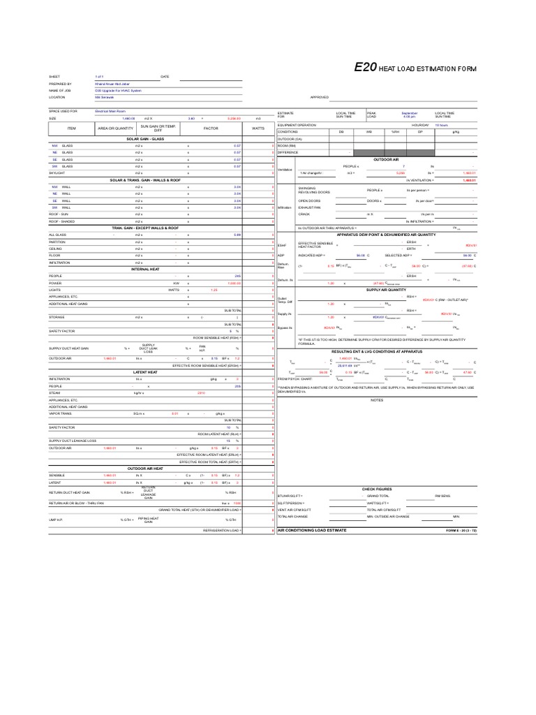 E20 Heat Load Calculation Sheet | PDF | Thermodynamics | Home
