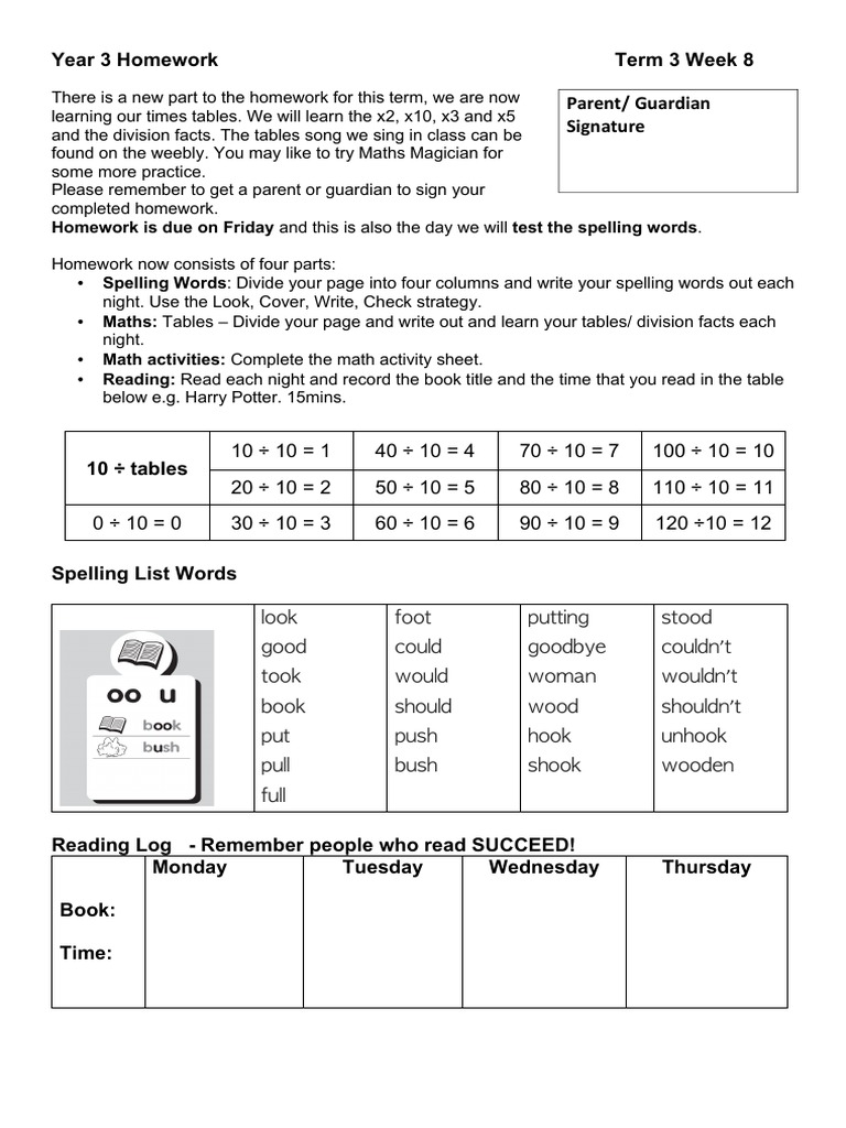 Year 3 Homework Term 3 Week 8 | PDF