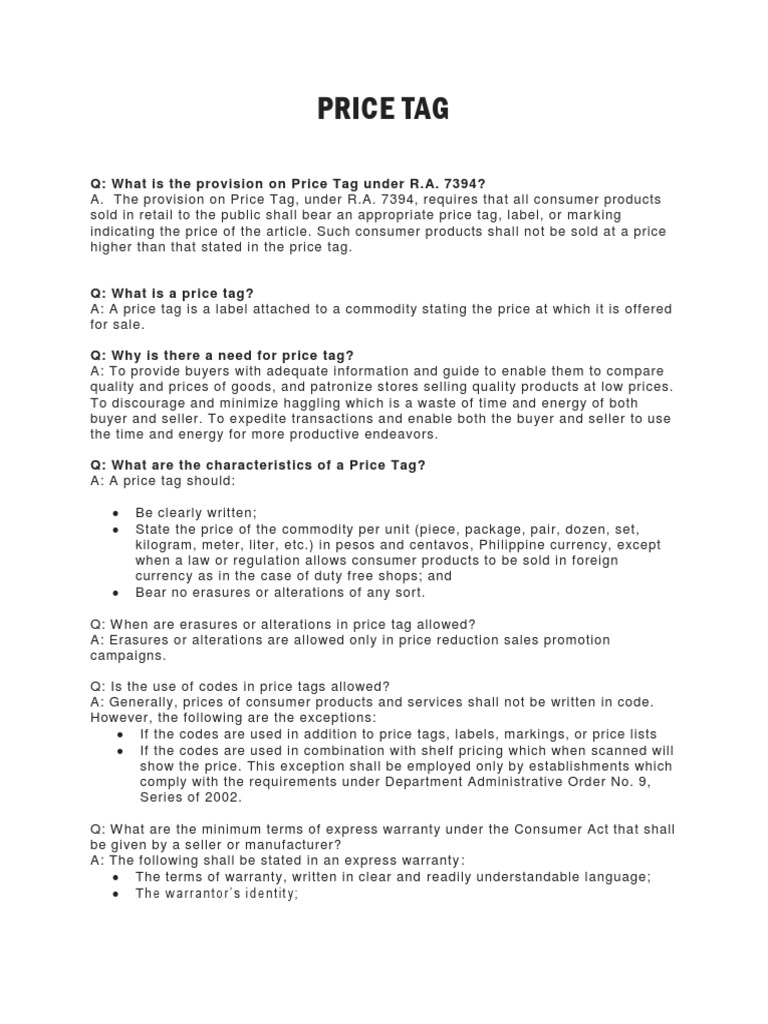 Q&A Price Tag | PDF | Prices | Sales