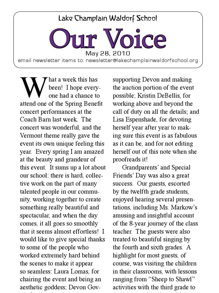 Our Voice: Lake Champlain Waldorf School | PDF | Shoe | Schools