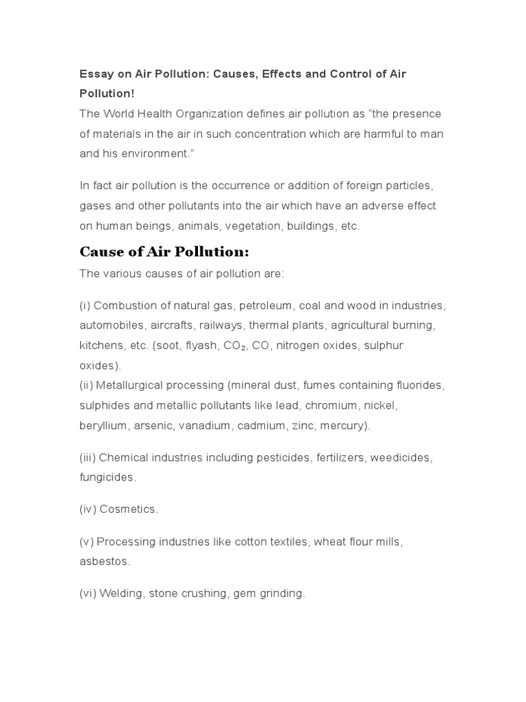 Essay On Air Pollution | Download Free PDF | Air Pollution | Particulates
