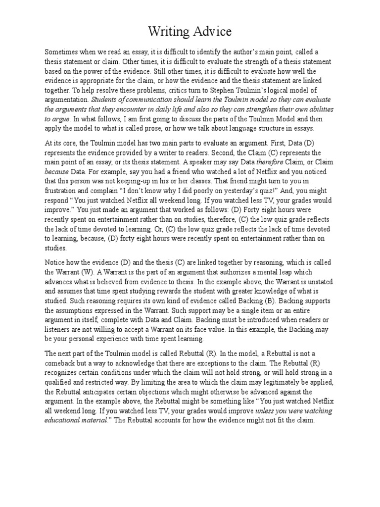 Writing Advice | PDF | Essays | Argument