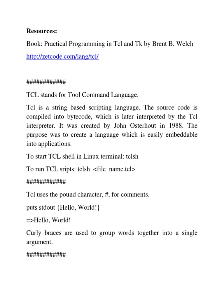 TCL Basics | Download Free PDF | Notation | Computing