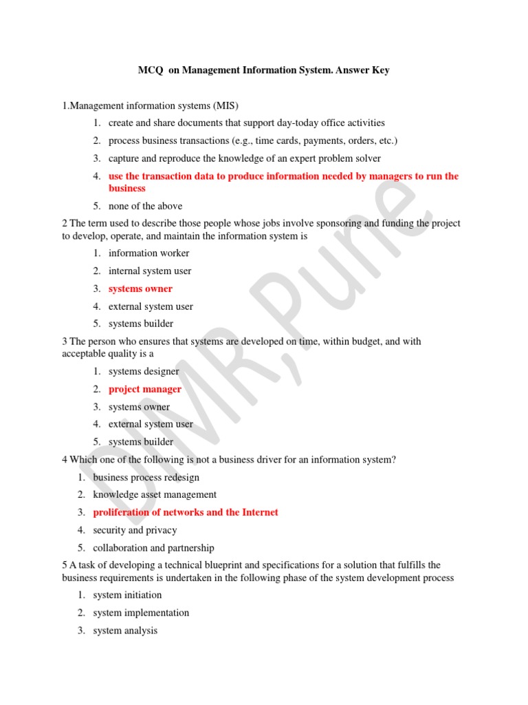 MCQ On Management Information System Ans PDF | PDF | Software ...