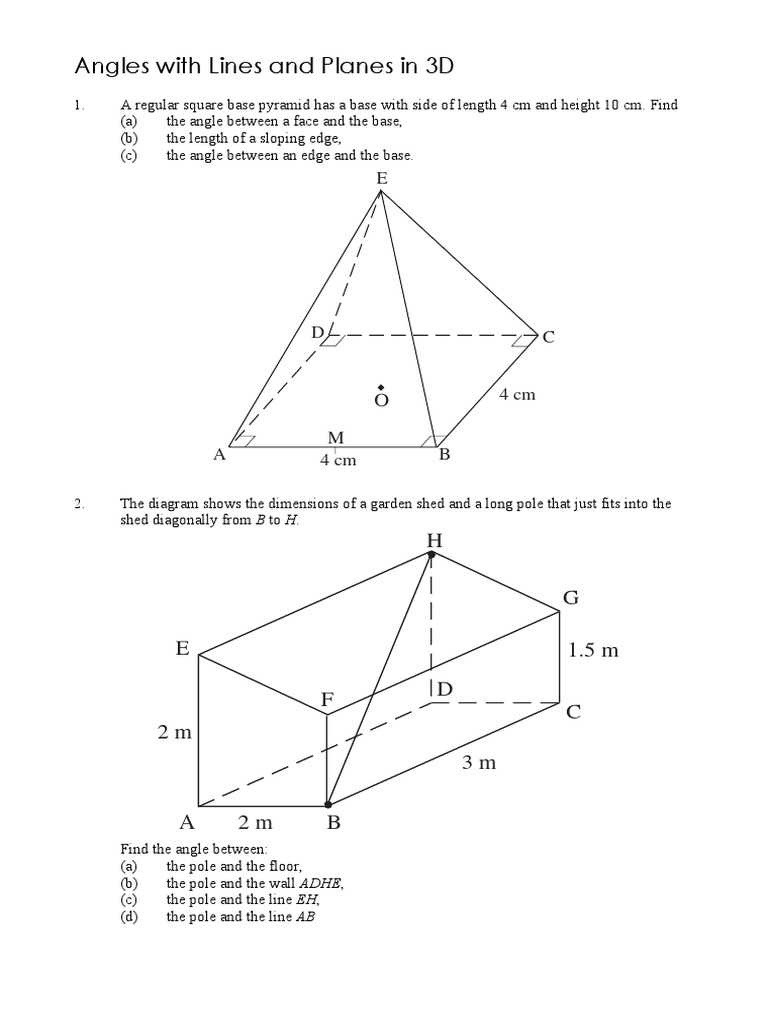 3D Angles Questions | PDF | Convex Geometry | Geometric Shapes