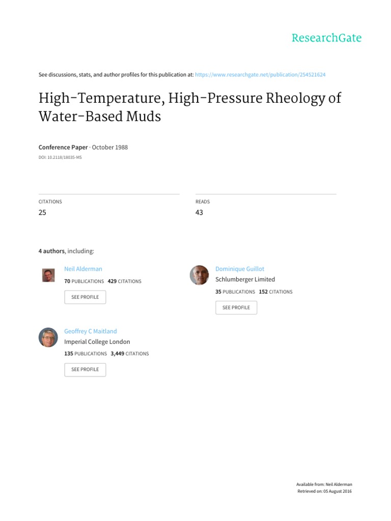 HTHP Rheology of Water-Based Muds | PDF