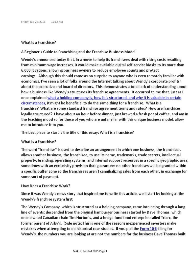 Joshua Kennon What Is A Franchise | PDF | Franchising | Mc Donald's