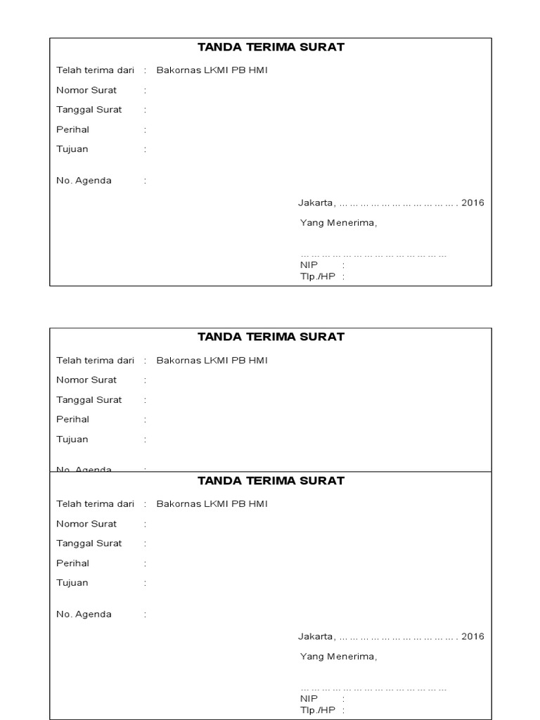 Tanda Terima Surat LKMI HMI | PDF