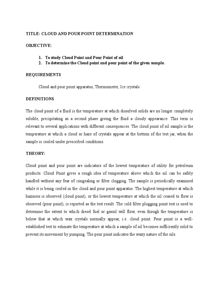 Cloud Point Experiment | PDF | Chemistry | Applied And ...