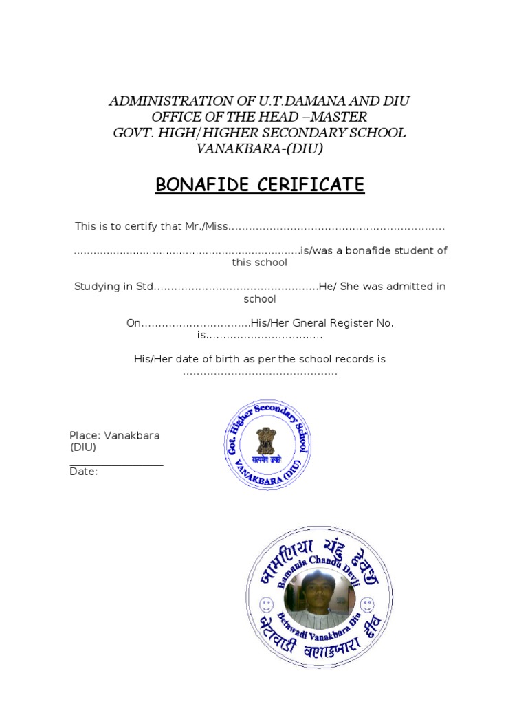 Bonafide Certificate PDF Learning Behavior Modification