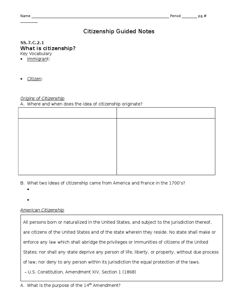 Citizenship Guided Notes | PDF