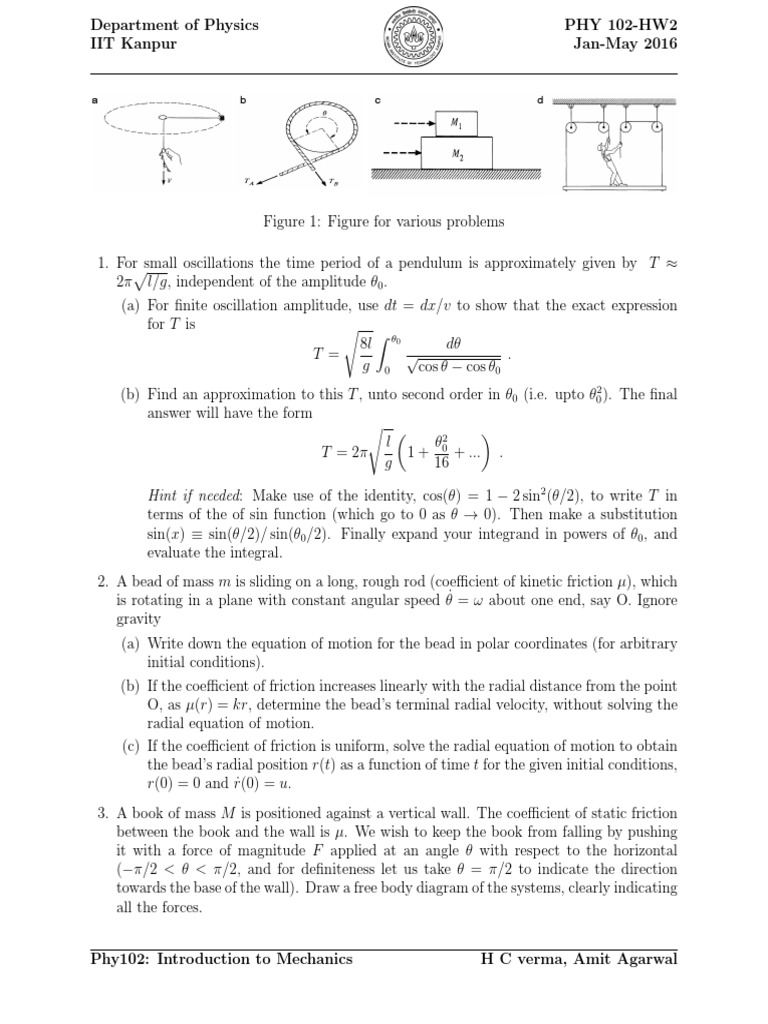 PHY102 Iitk Home Assignment | PDF | Equations Of Motion | Force