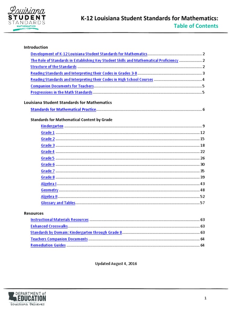 Louisiana Student Standards For K 12 Math PDF | Download Free PDF ...