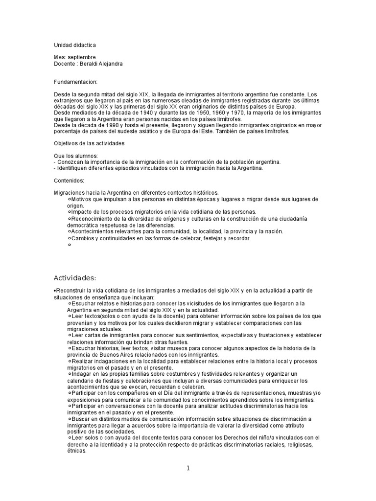 Unidad Didactica Inmigrantes Primer Ciclo | PDF | Inmigración ...