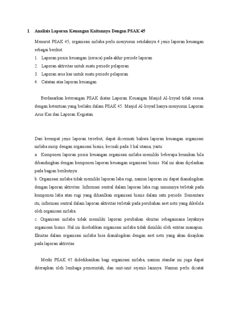 Analisis Laporan Keuangan Kaitannya Dengan PSAK 45 | PDF