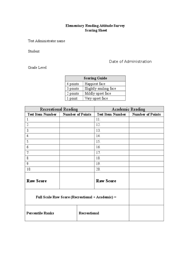 elementary reading attitude survey | Applied Psychology | Educational ...
