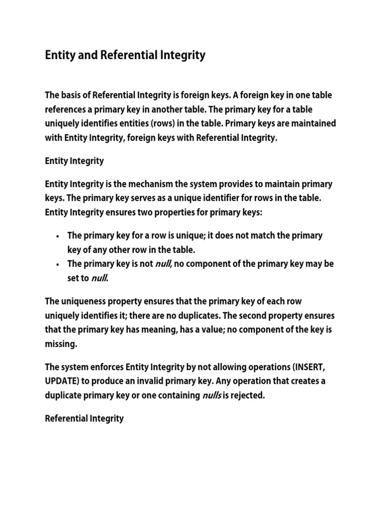 Entity and Referential Integrity | PDF | Information Technology | Sql