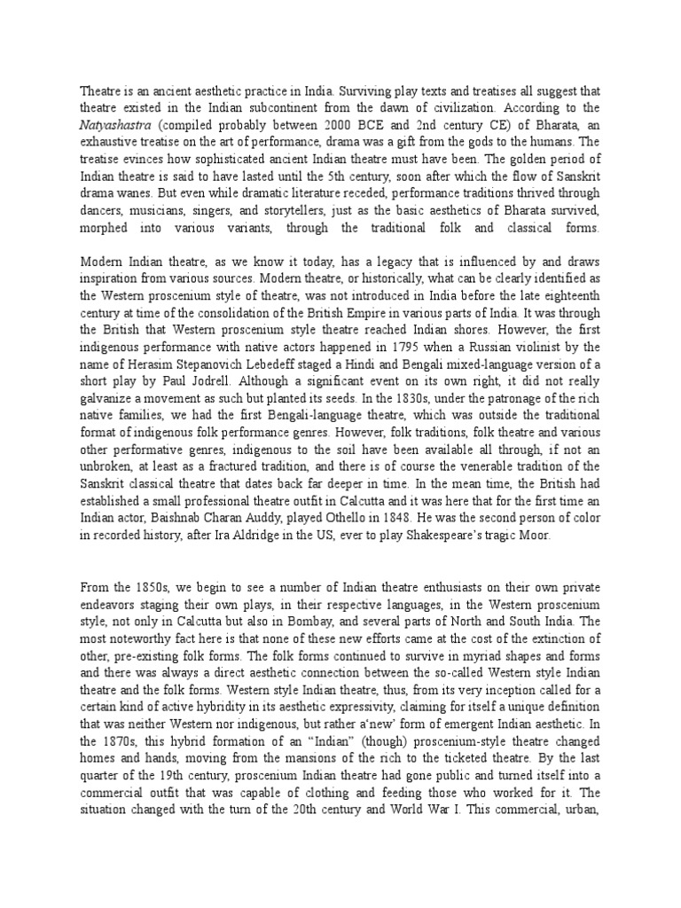 Contemporary Indian Theatre An Overview | PDF | Theatre | Entertainment ...