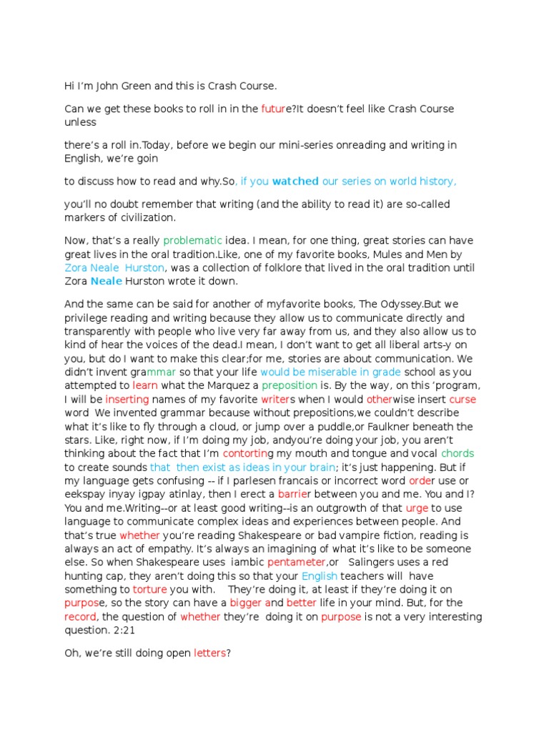 How and Why We Read - Crash Course English Literature #1 | PDF ...