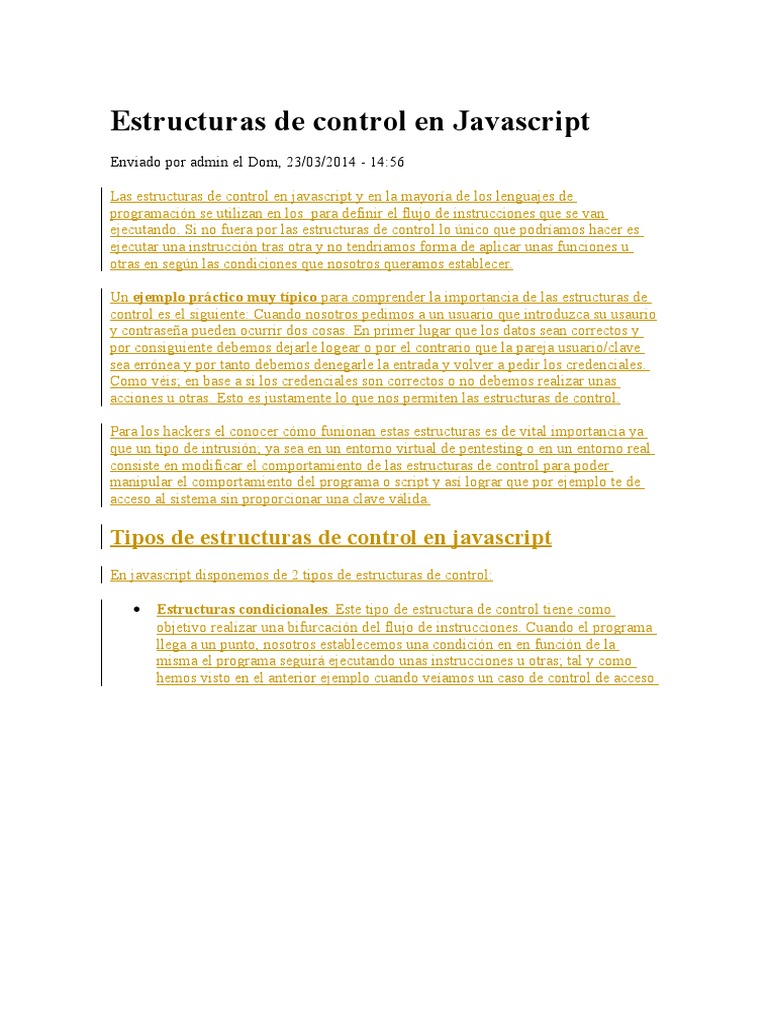 Estructuras de Control en Javascript | Descargar gratis PDF | Script Java | Flujo de control