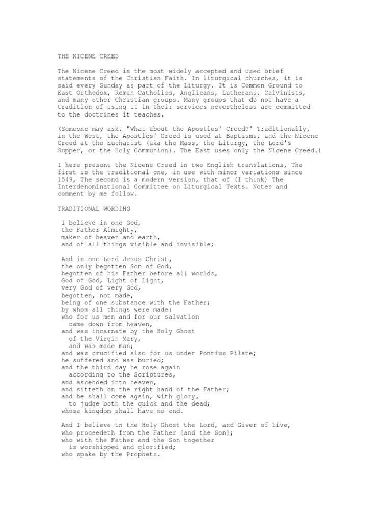 The Nicene Creed Notes On | PDF | God The Father | Mass (Liturgy)