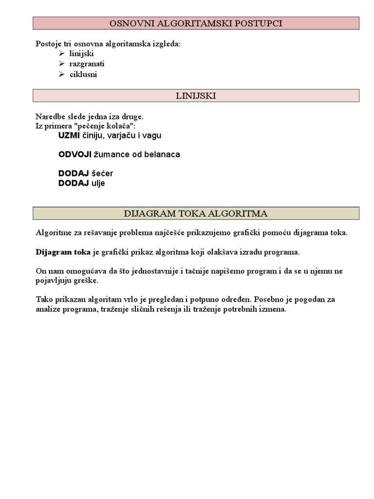 Osnovni Algoritamski Postupci Sa Primerima LINISKI ALGORITMI | PDF