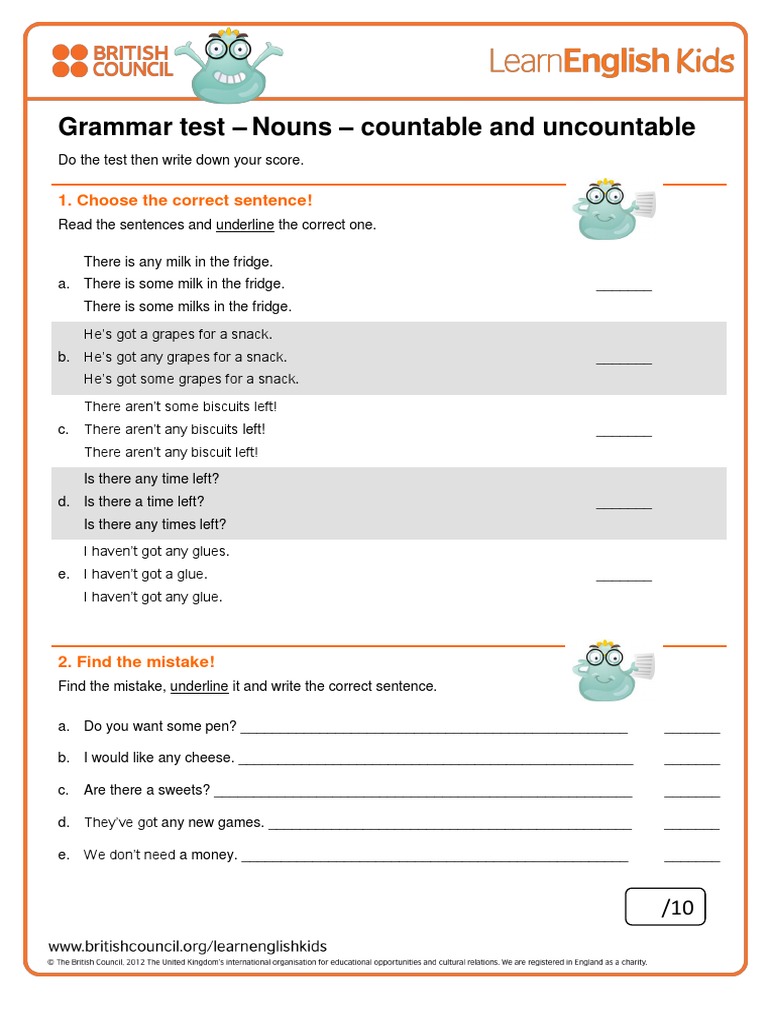 Grammar Practice Nouns Countable and Uncountable | PDF