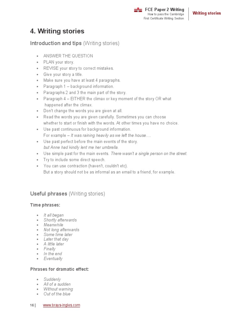 FCE Story Writing Guidelines | PDF