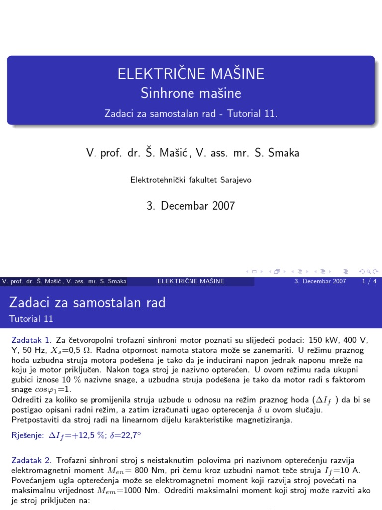 Sinhrone Masine - Zadaci - 3 - Tutorijal - 11 PDF | PDF